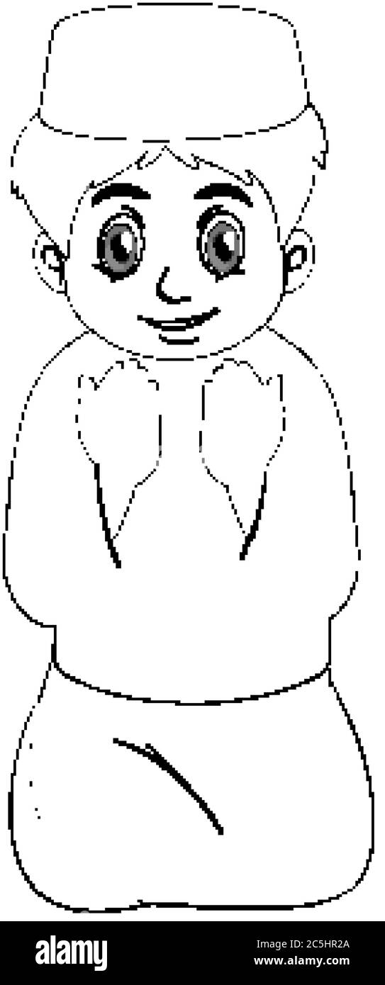 Arab muslim boy in traditional clothing praying sitting position ...