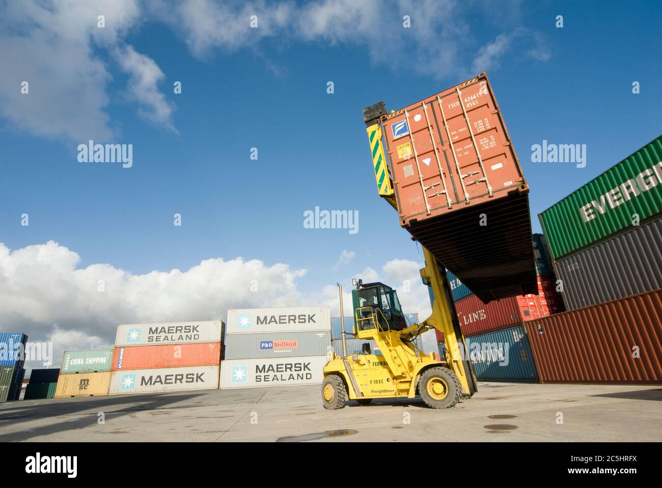 CVS Ferrari container handler being used to move shipping containers at ...