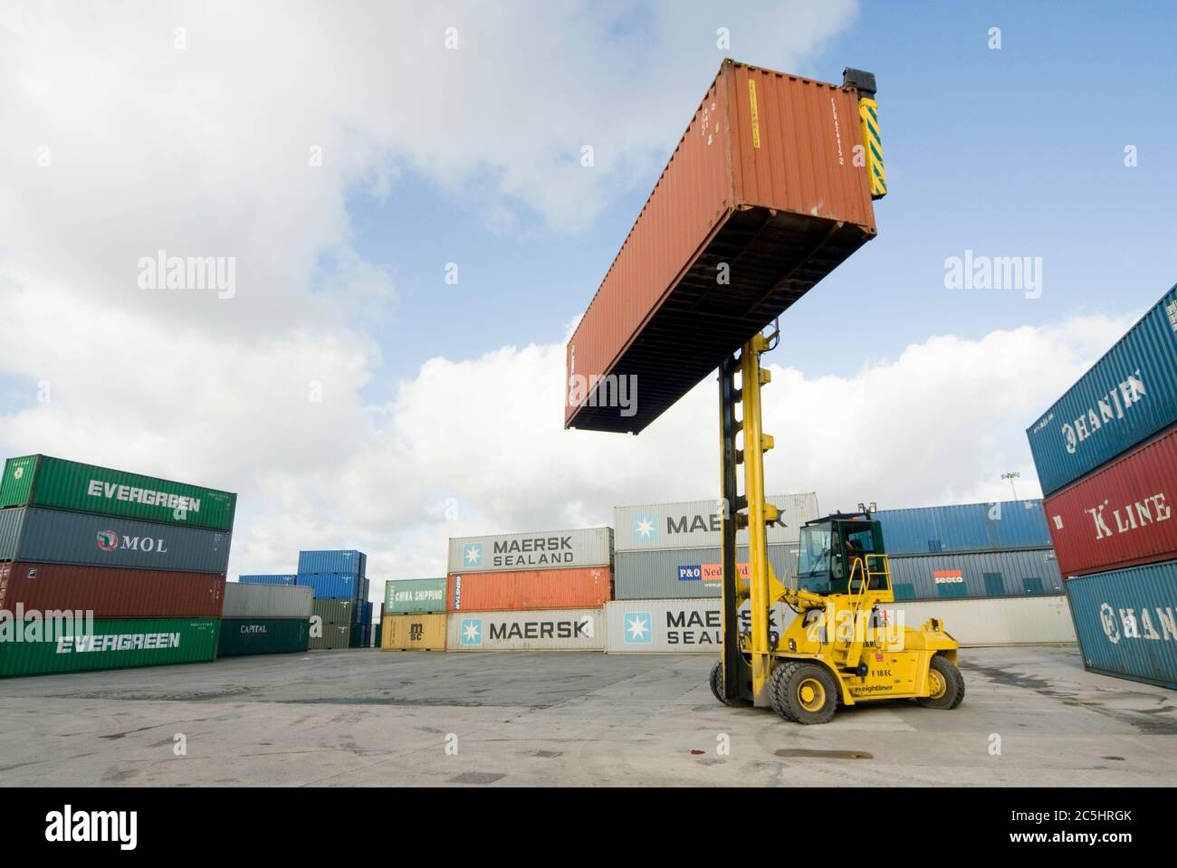 CVS Ferrari container handler being used to move shipping containers at ...