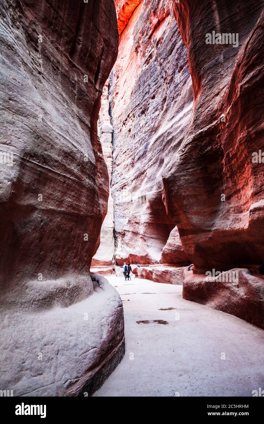 The canyon known as Al Siq at the entrance to the Pink City of Petra in ...