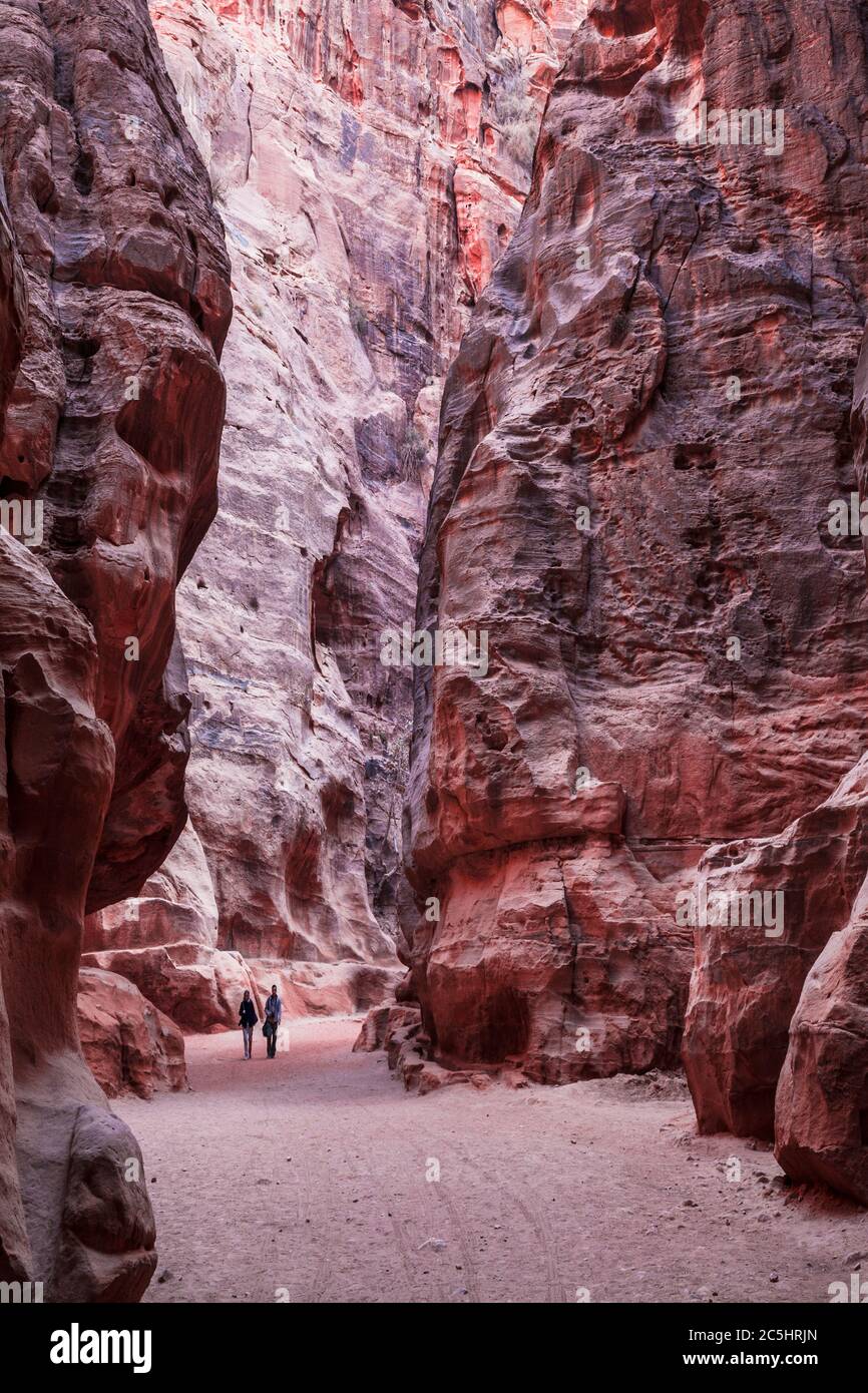 The canyon known as Al Siq at the entrance to the Pink City of Petra in ...