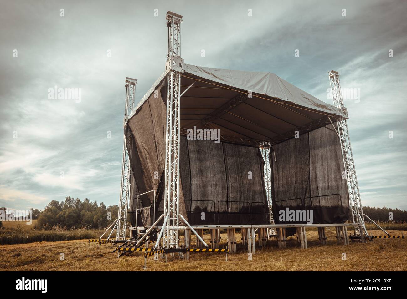 Preparing the stage for a concert in the open air Stock Photo - Alamy