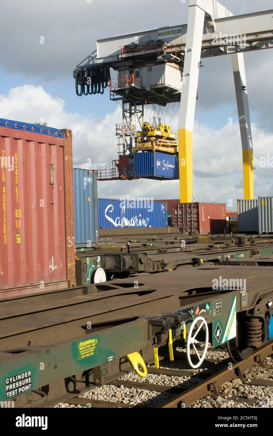 Rail mounted crane being used to load and unload shipping containers at ...