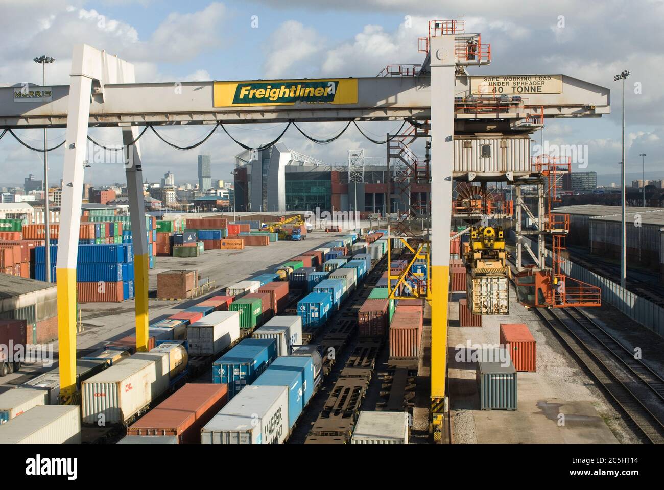 Rail mounted crane and shipping containers at Manchester Euroterminal ...