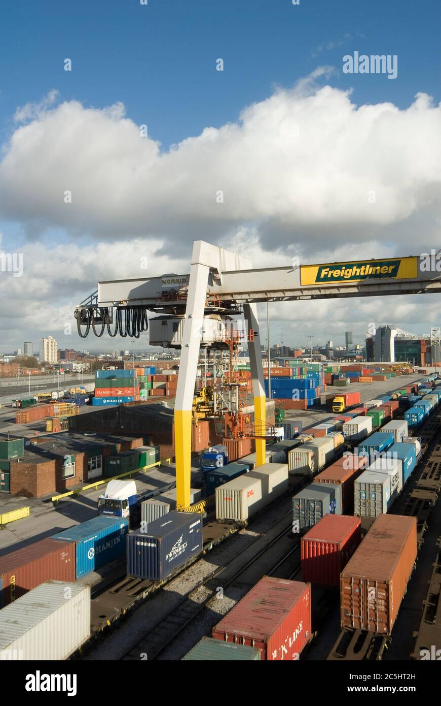 Rail mounted crane and shipping containers at Manchester Euroterminal ...