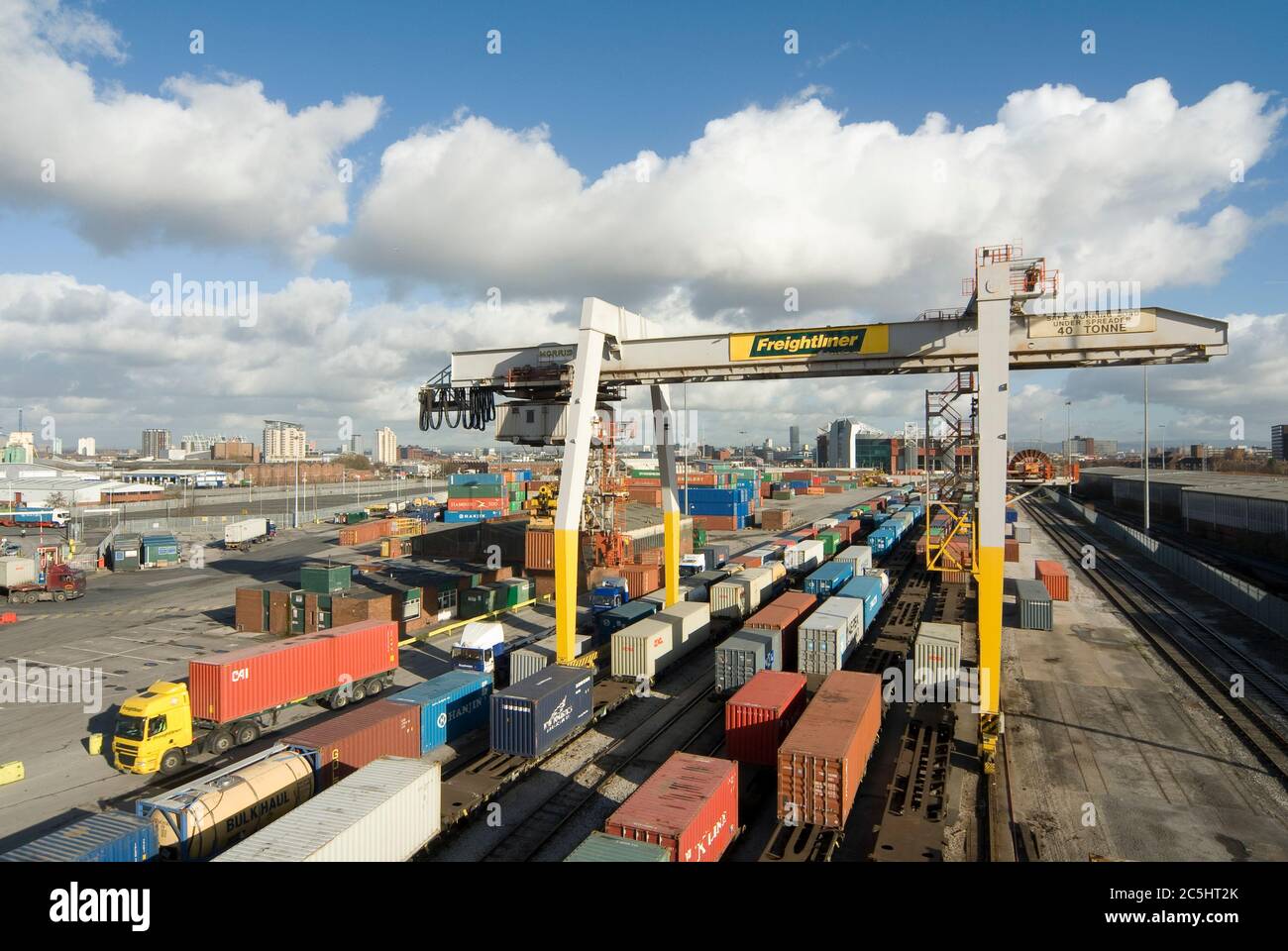 Rail mounted crane and shipping containers at Manchester Euroterminal ...