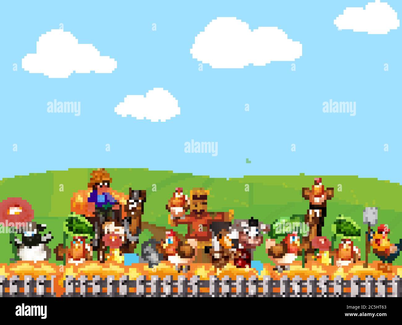 Farm scene and blank sky with animal farm cartoon style illustration ...