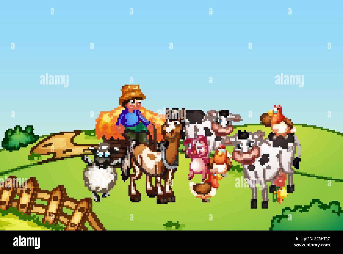 Farm scene with animal farm and blank sky illustration Stock Vector ...