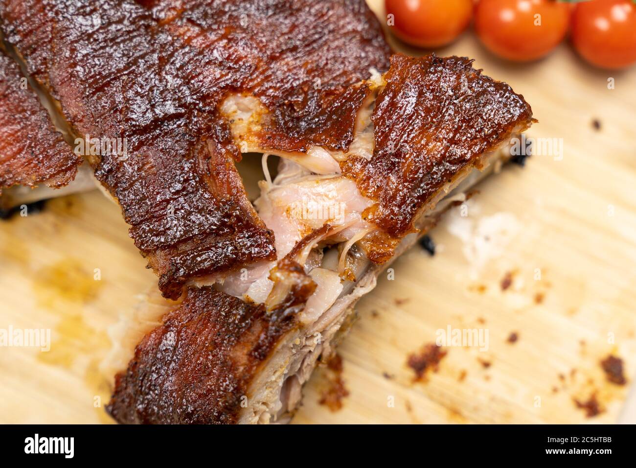 Oven baked BBQ pork ribs Stock Photo - Alamy