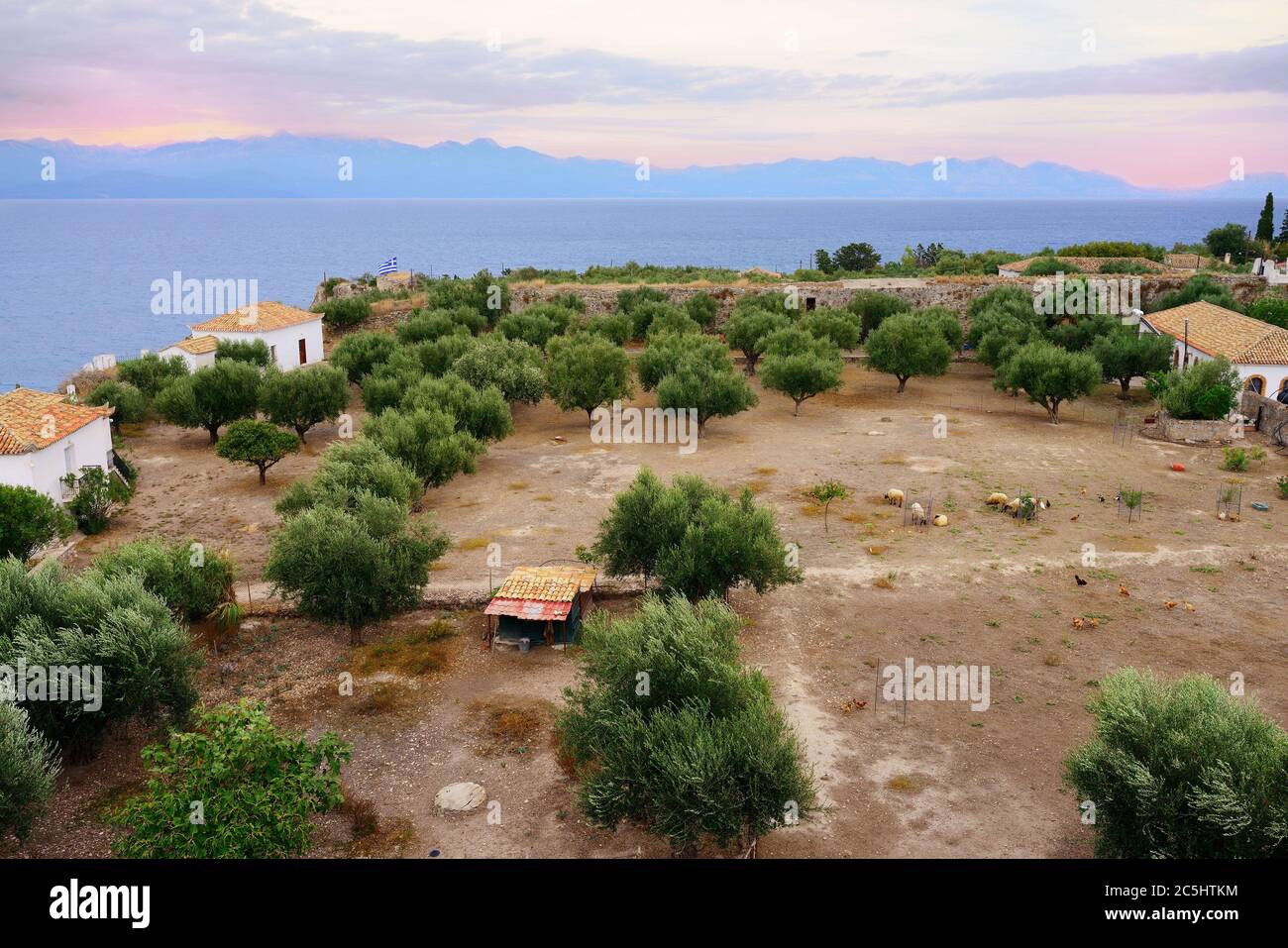 Rural greek landscape at sunset time. View from Koroni on the Messinias ...