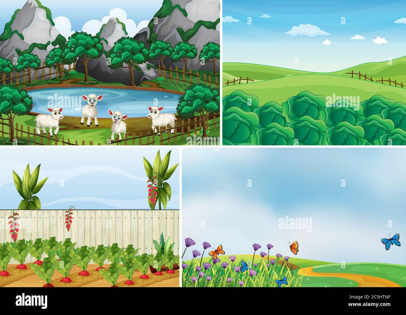 Set of farm scene cartoon style illustration Stock Vector Image & Art ...
