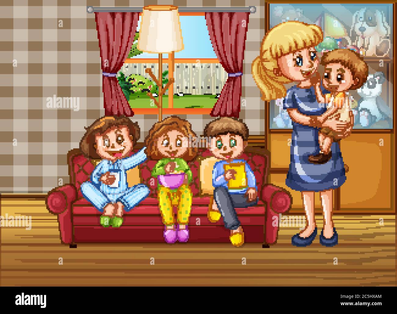 Scene with people in family relaxing at home illustration Stock Vector ...