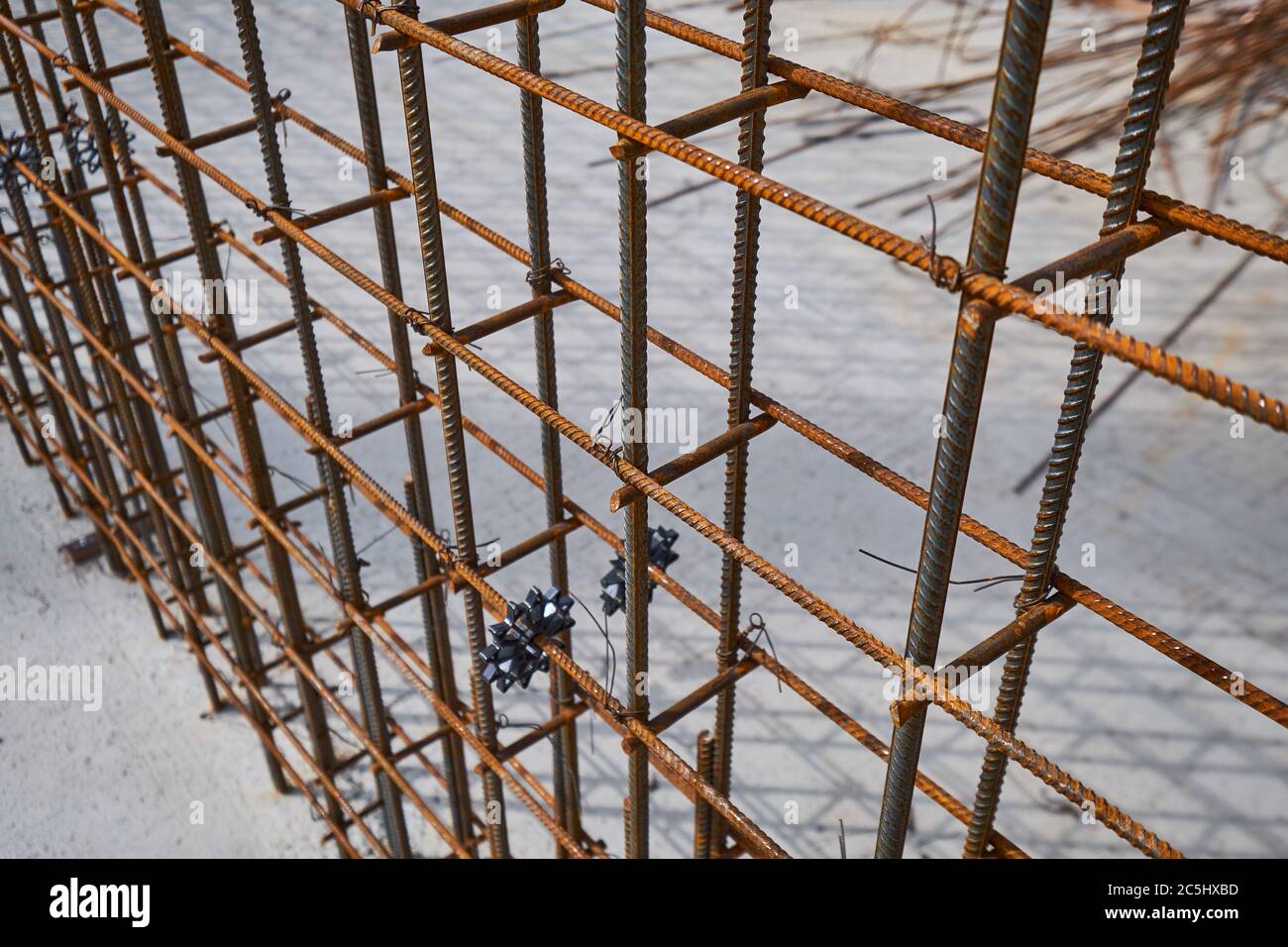 Steel reinforcement bar and timber form works at construction site on ...