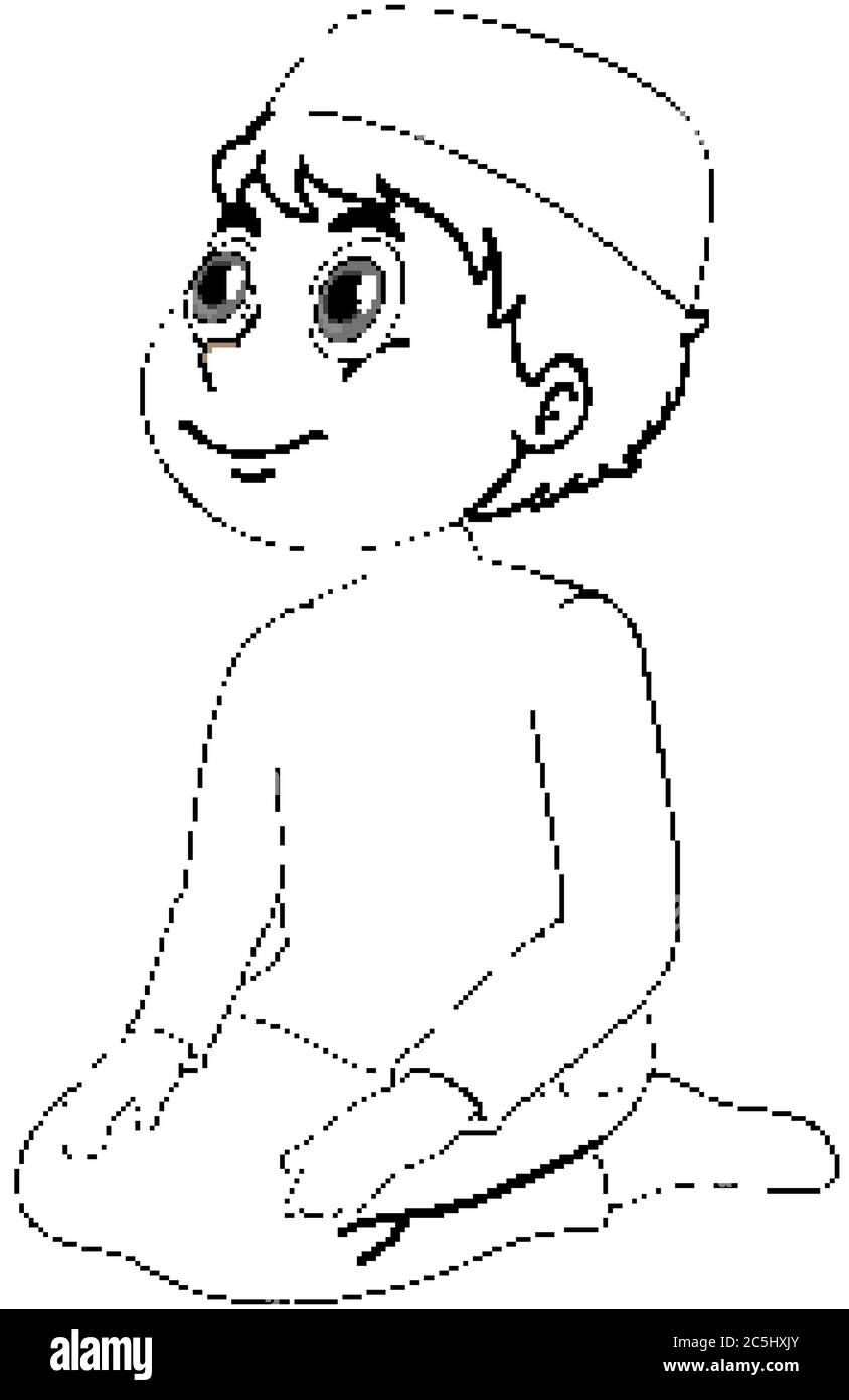 Arab muslim boy in traditional clothing sitting position outline ...