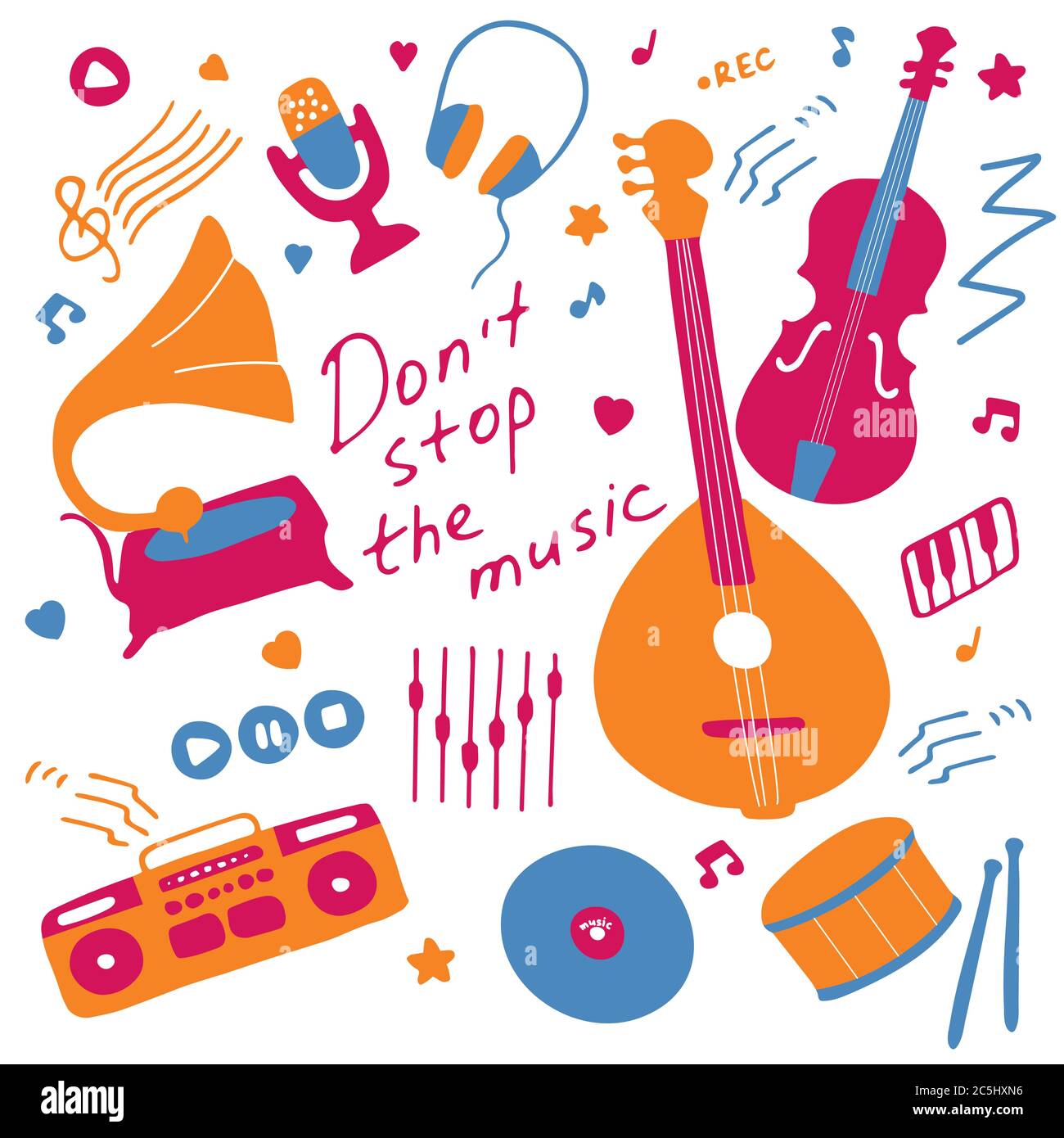 Collection of hand-drawn icons. Musical theme. Icons of musical ...