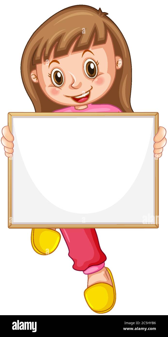 Blank sign template with cute girl on white background illustration ...
