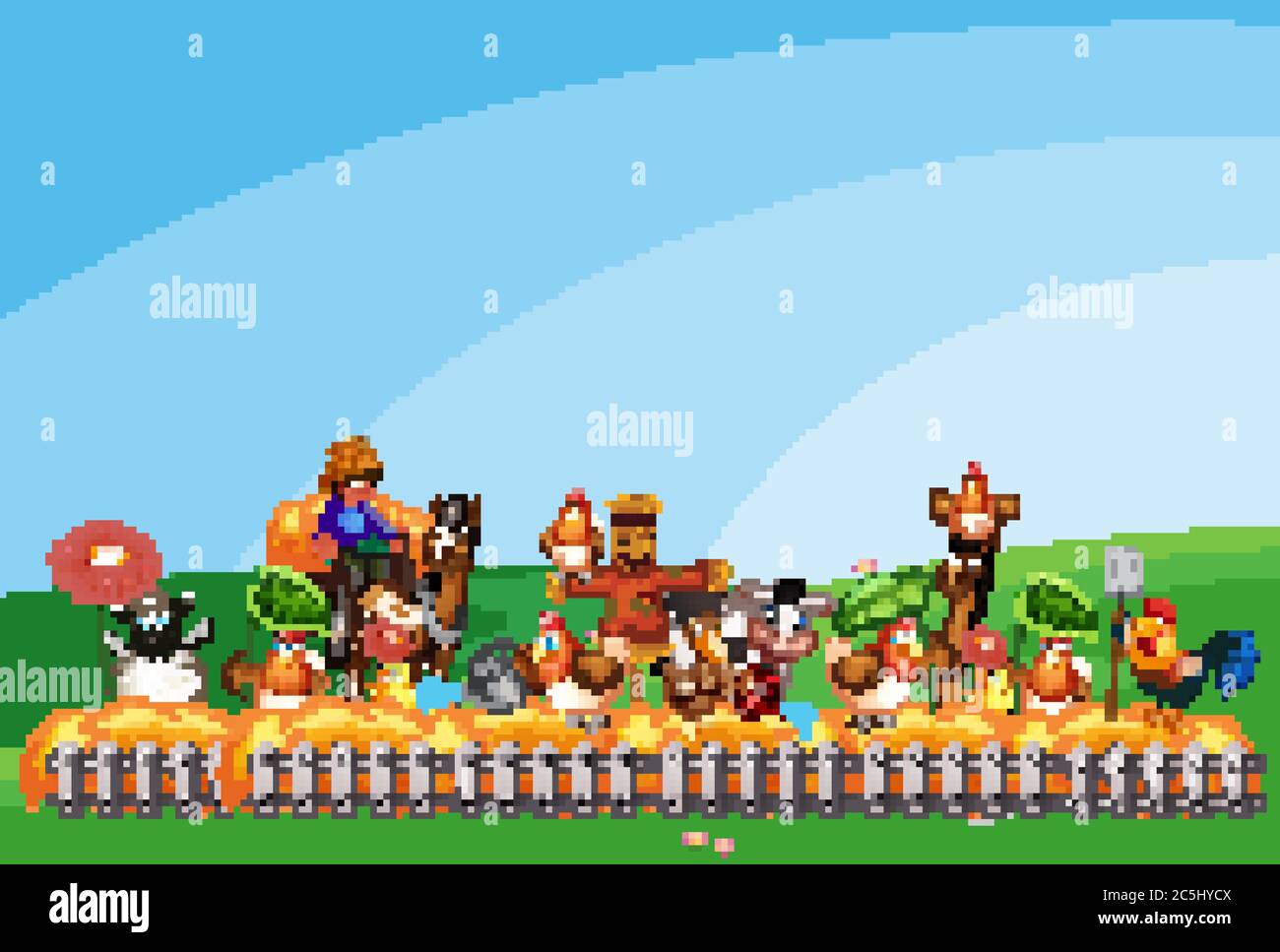 Farm scene with animal farm and blank sky illustration Stock Vector ...