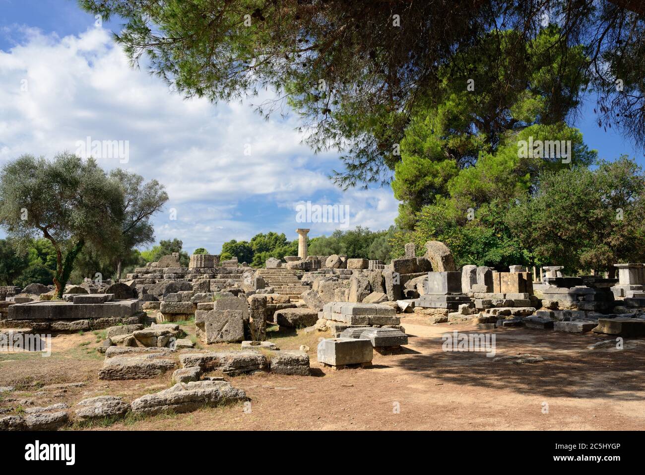 Greece Olympia, ancient ruins of the temple of Zeus, it most important ...