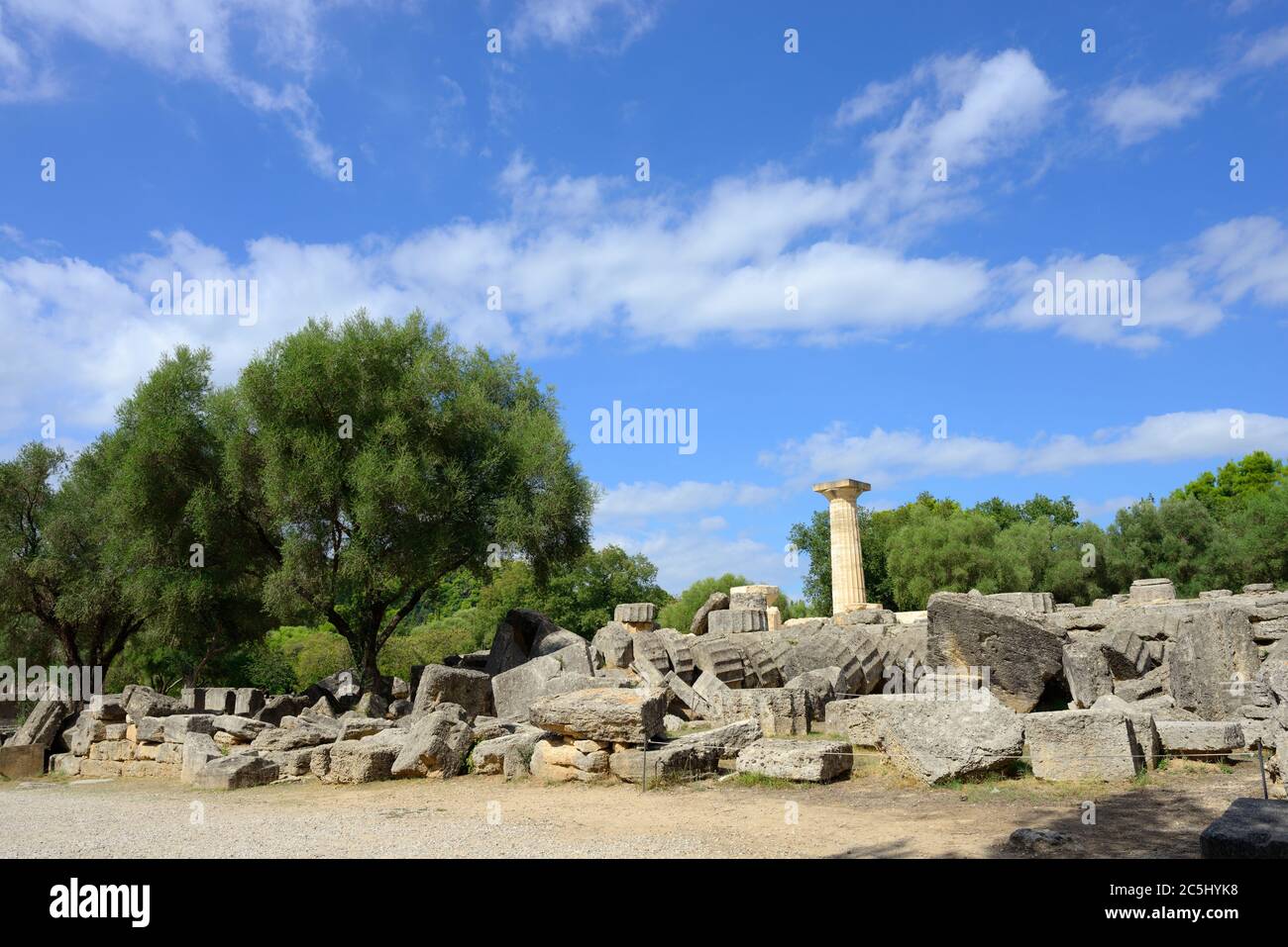 Greece Olympia, ancient ruins of the temple of Zeus, it most important ...