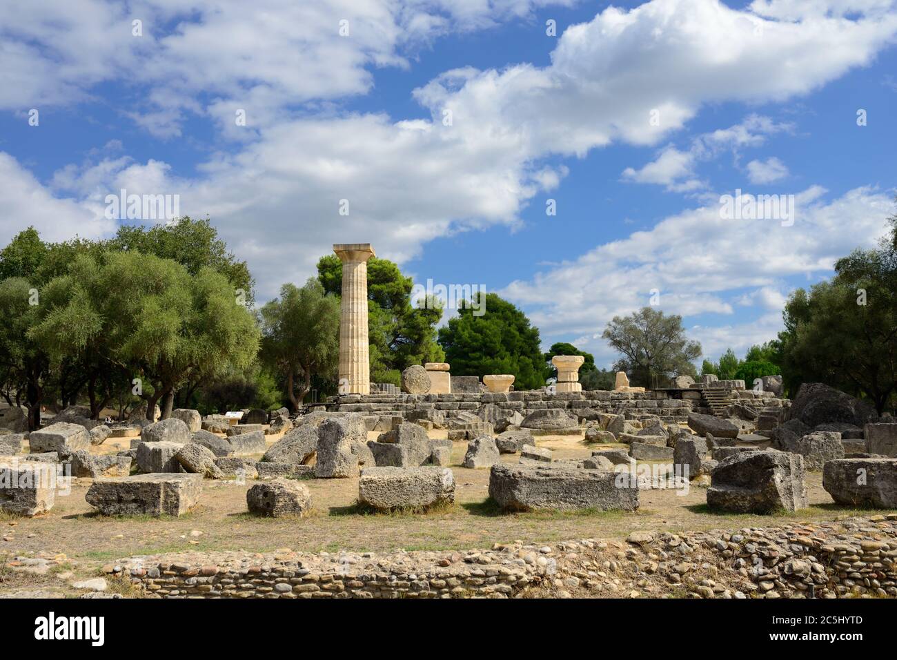Greece Olympia, ancient ruins of the temple of Zeus, it most important ...