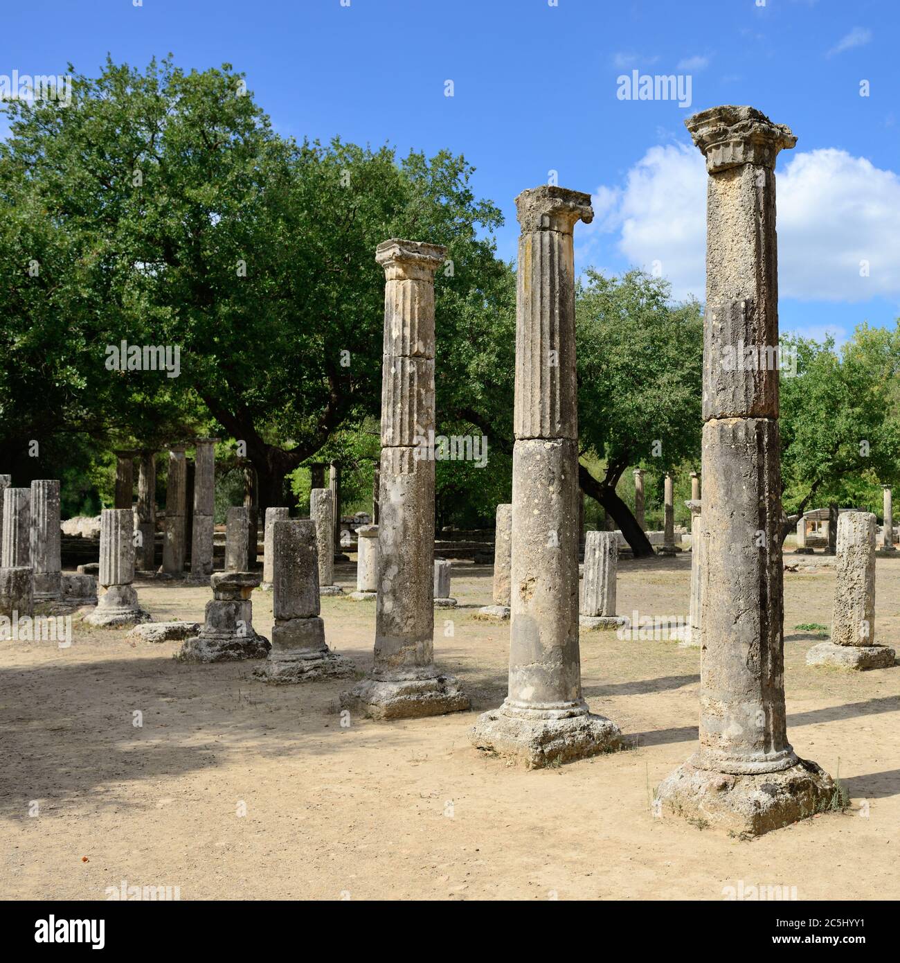 Greece Olympia, ancient ruins of the Palaestra, area in which athletes ...