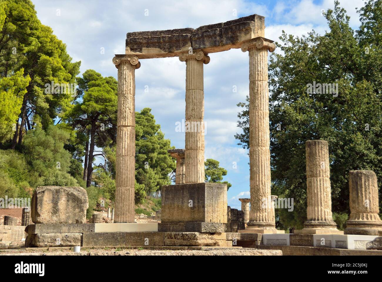 Greece Olympia, ancient ruins of the important Philippeion in Olympia ...