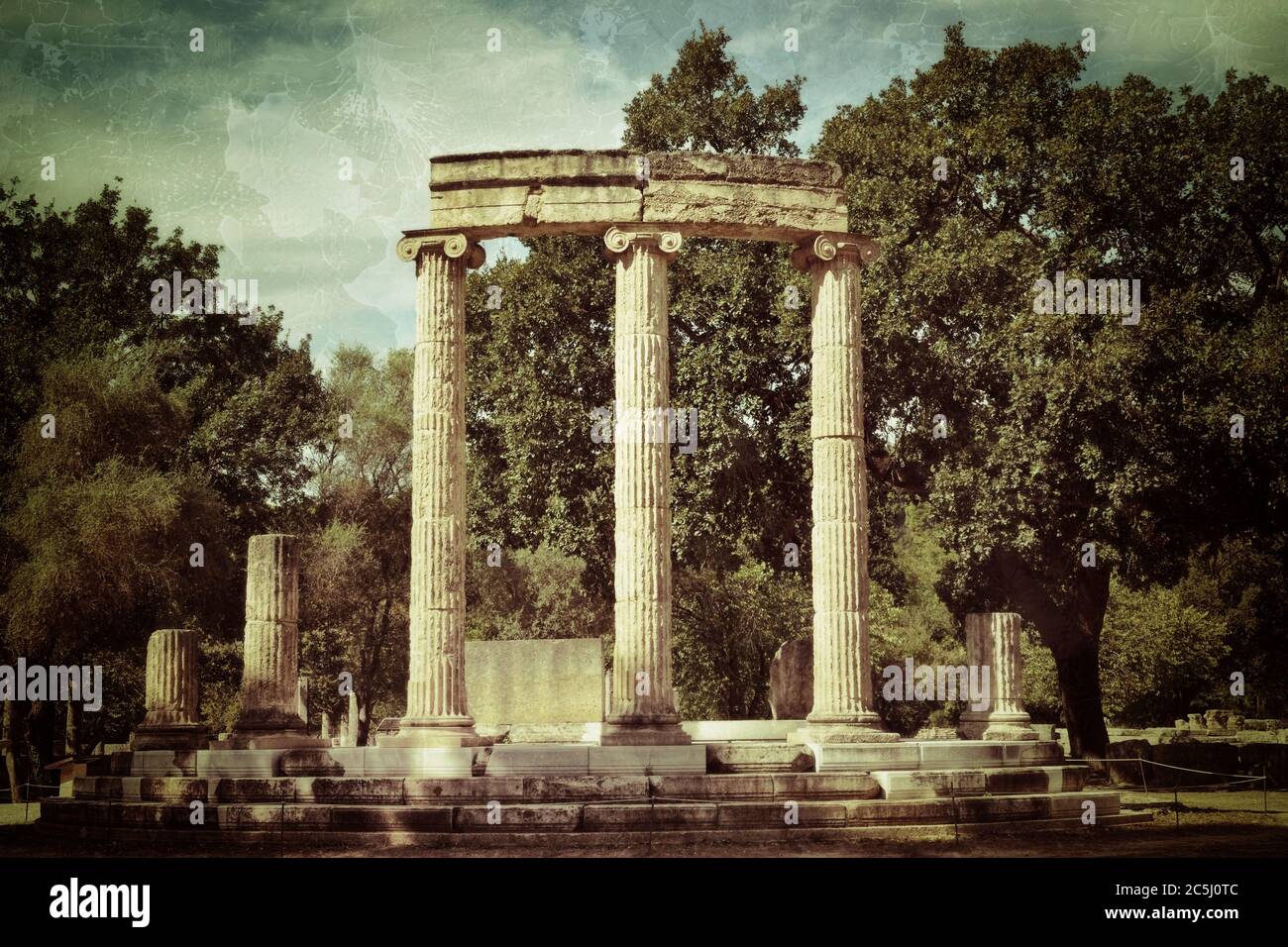 Greece Olympia, ancient ruins of the important Philippeion in Olympia ...