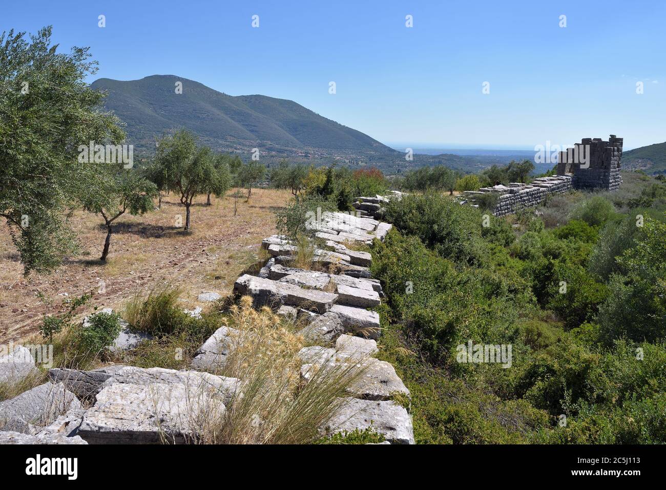 Fortification wall of The Arcadian castle of famous archaeological site ...
