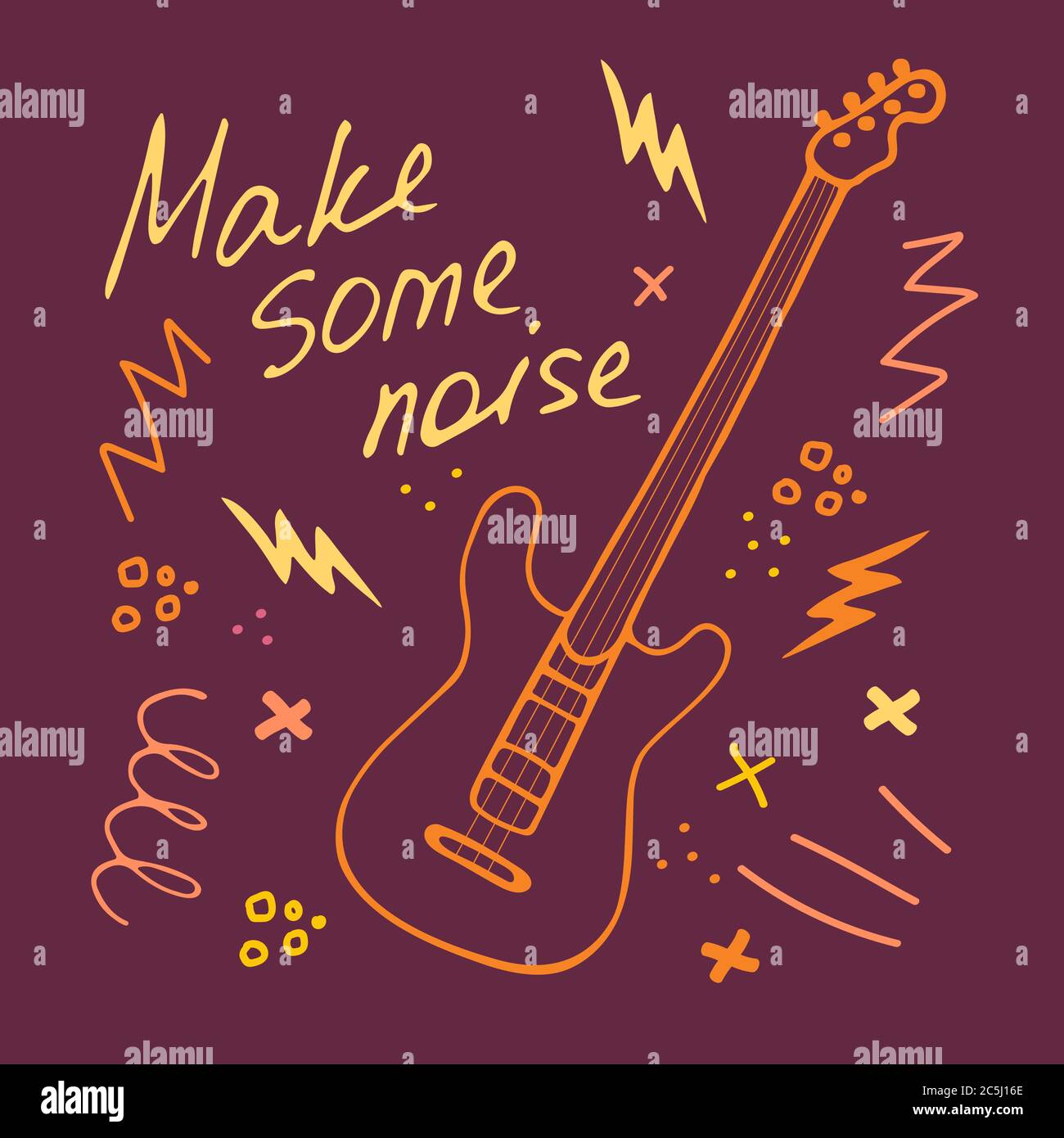 Hand writting inscription Make some noise. Hand drawn guitar icon ...