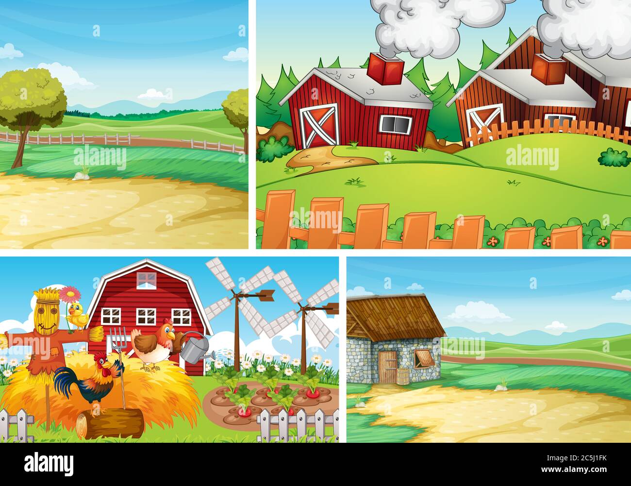Set of farm scene cartoon style illustration Stock Vector Image & Art ...