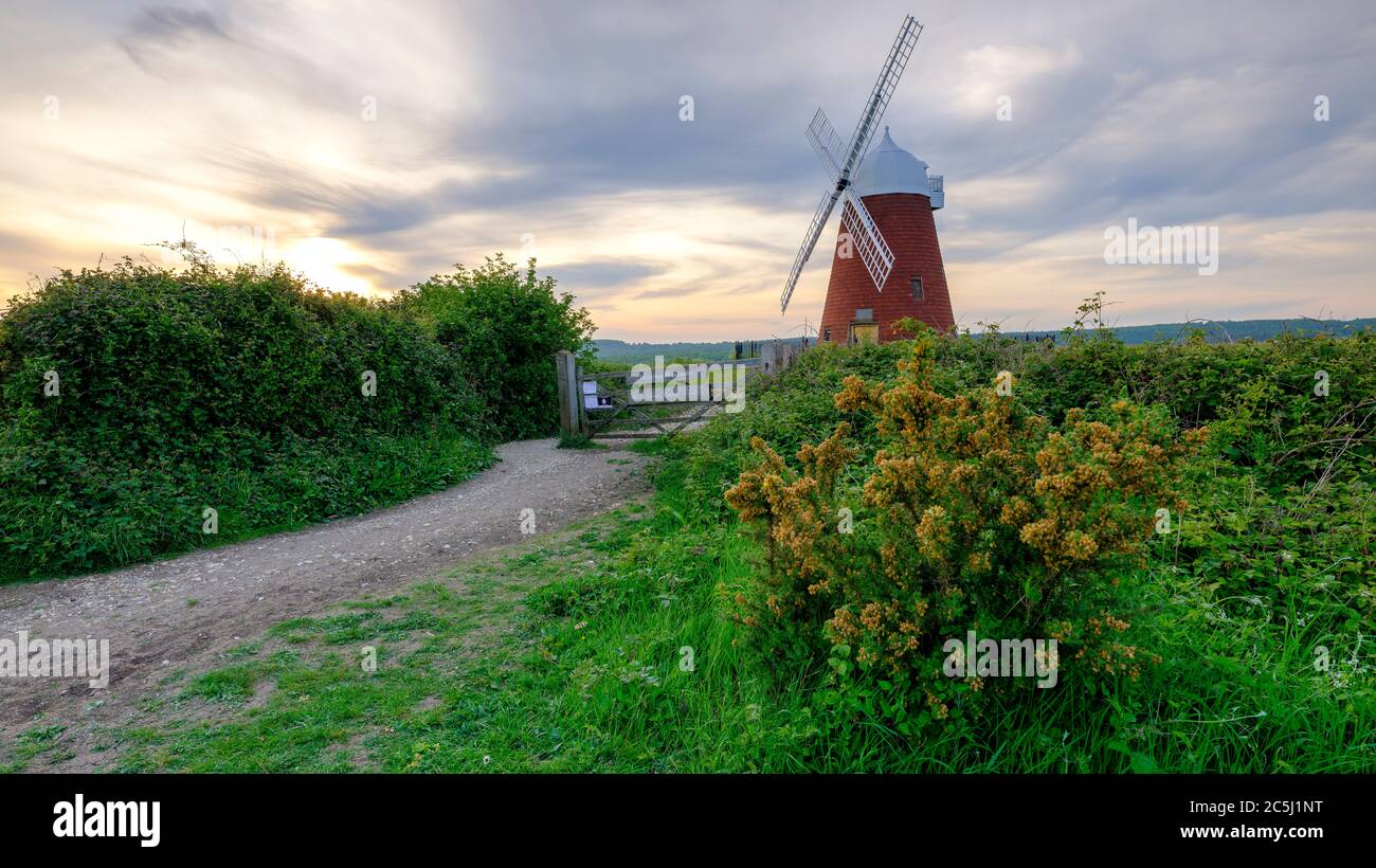 Halnaker, UK - May 18, 2020: Halnaker windmill, recently restored, in a ...