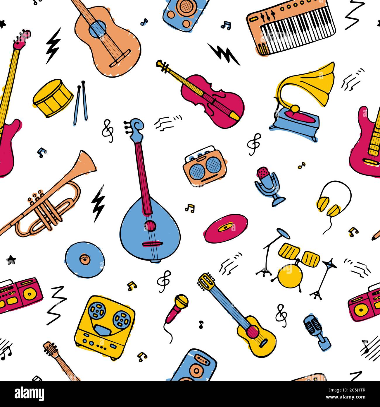 Seamless background for wallpaper and fabric. Music instruments icons ...