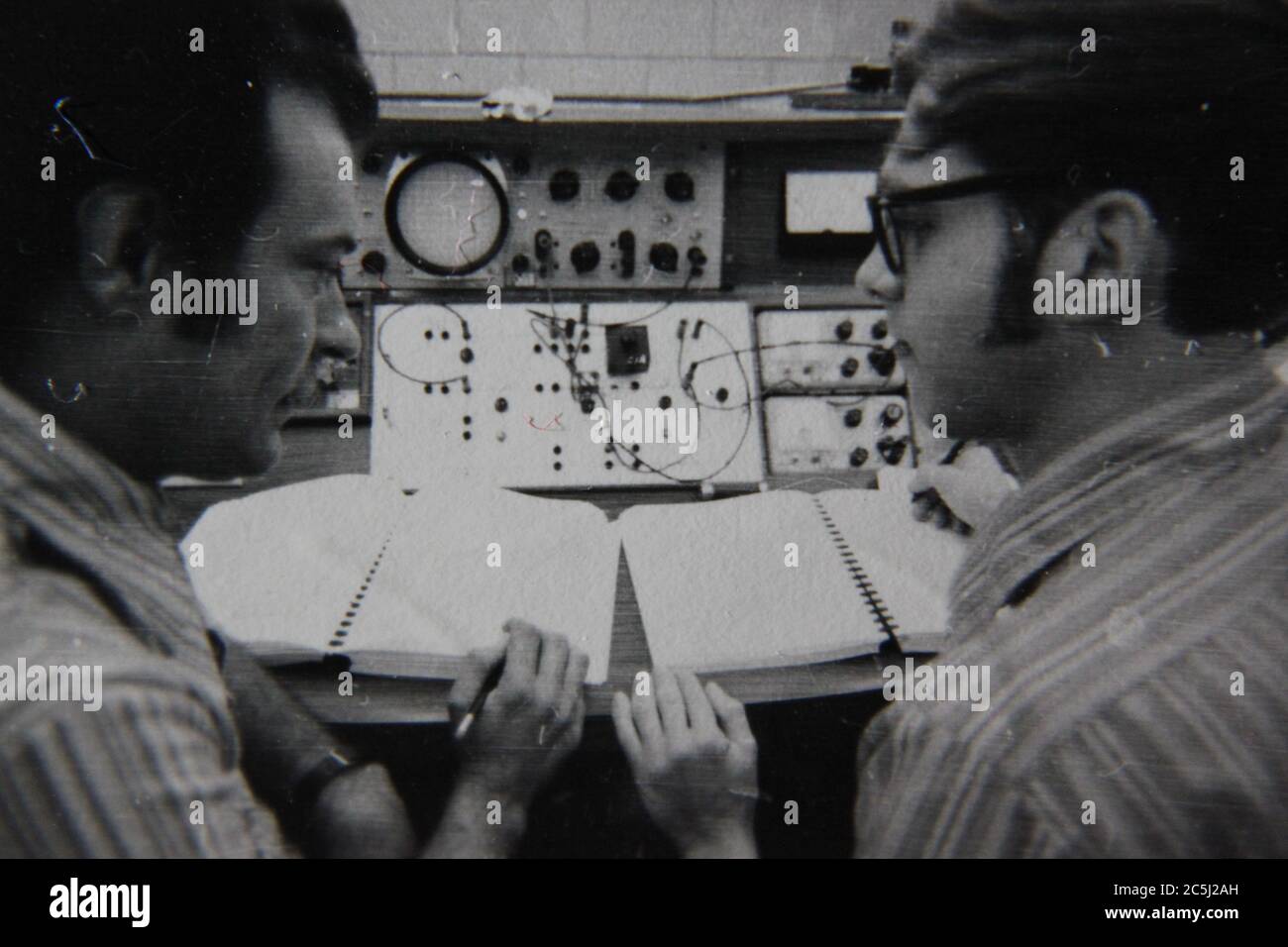 Fine 70s vintage black and white lifestyle photography of engineers ...
