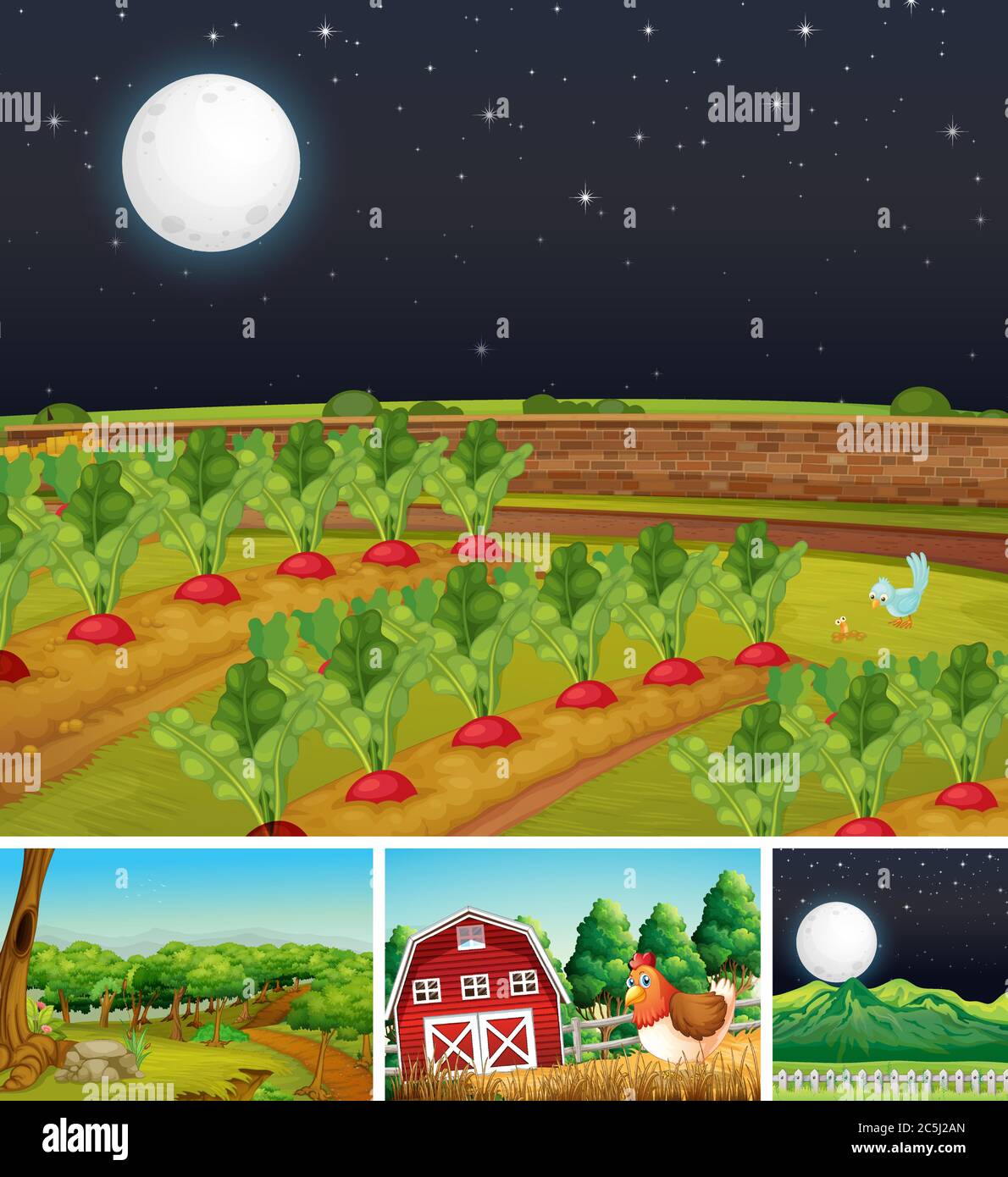 Set of farm scene cartoon style illustration Stock Vector Image & Art ...