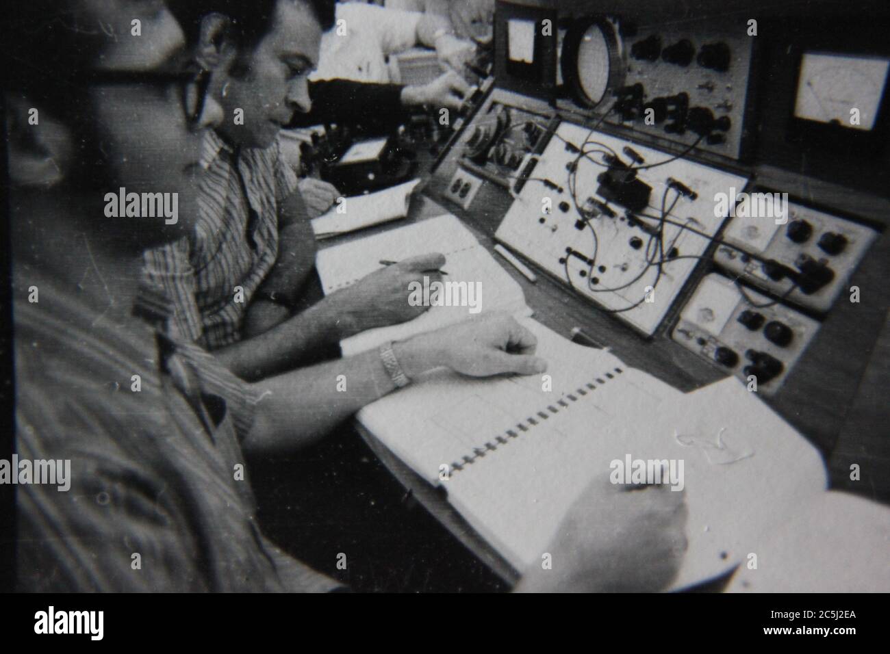 Fine 70s vintage black and white lifestyle photography of engineers ...