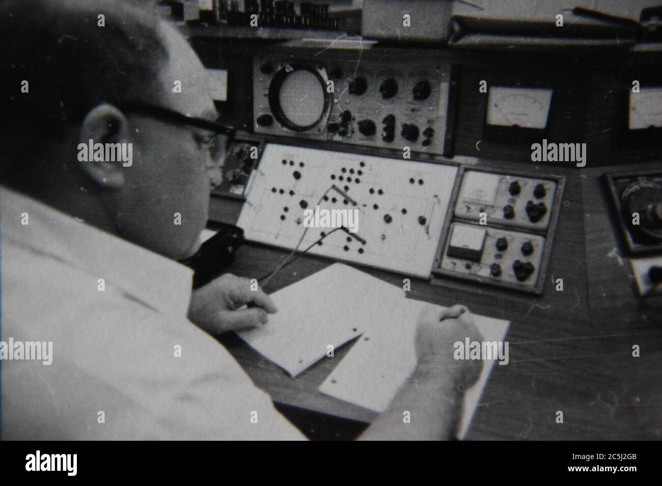 Fine 70s vintage black and white lifestyle photography of engineers ...