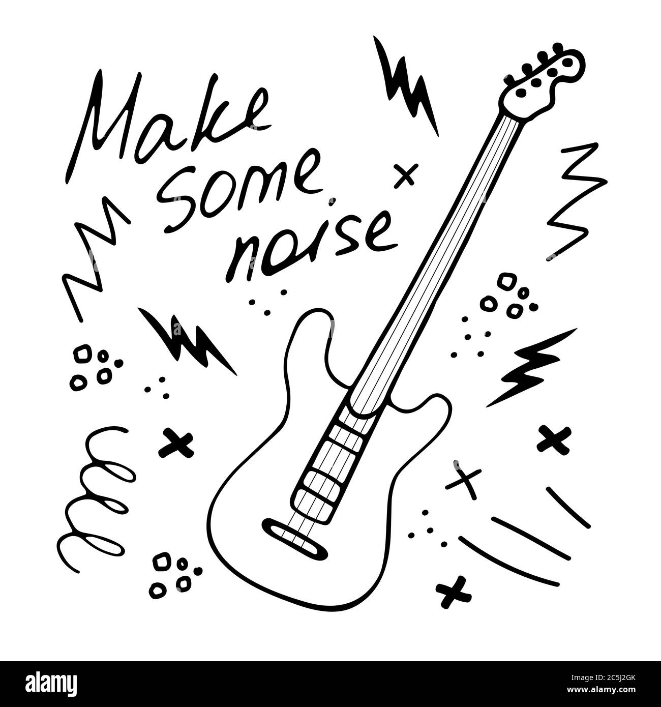 Hand writting inscription Make some noise. Hand drawn guitar icon ...