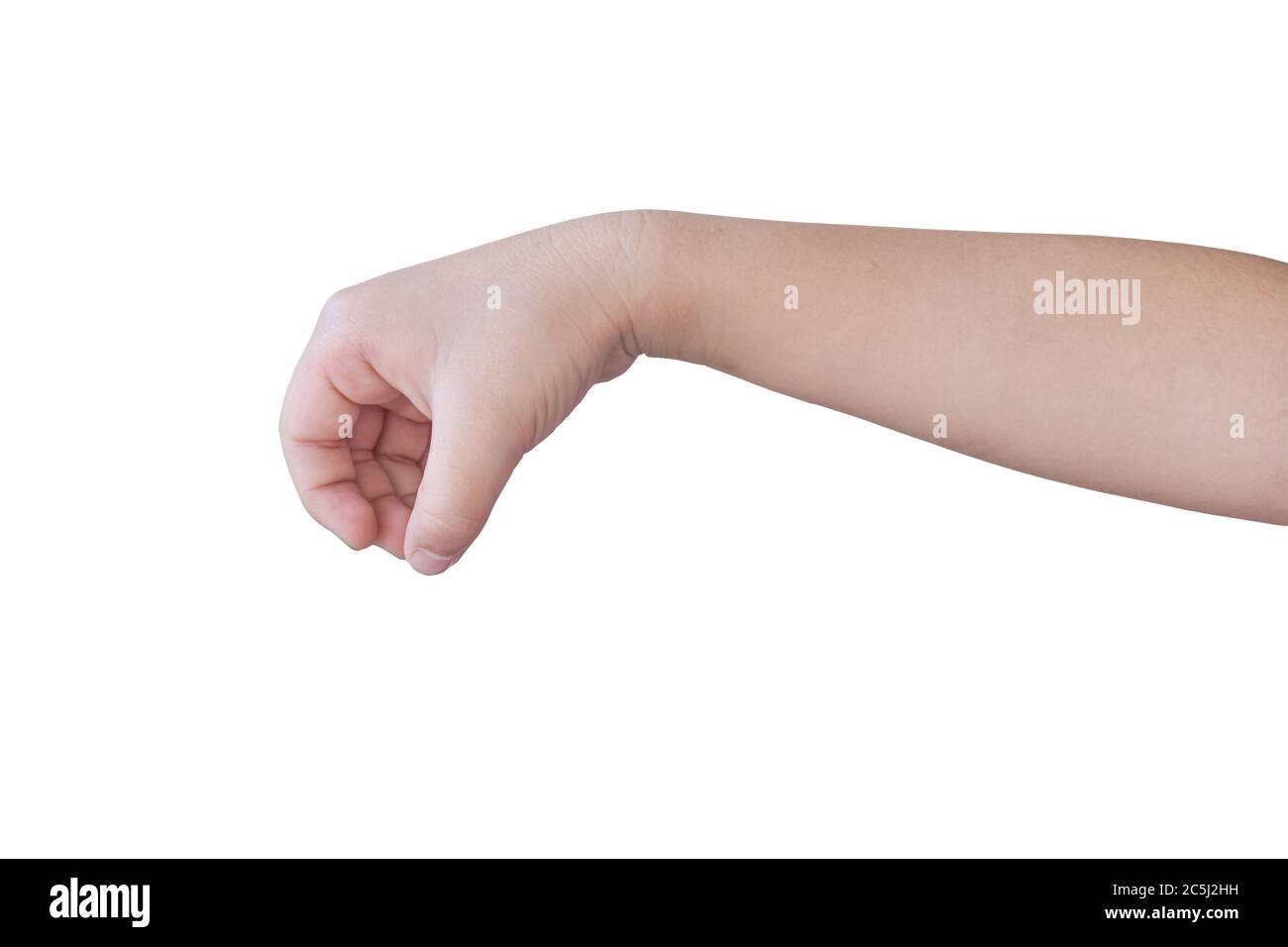 Child girl's hand show gesture catch isolated on white background. With ...