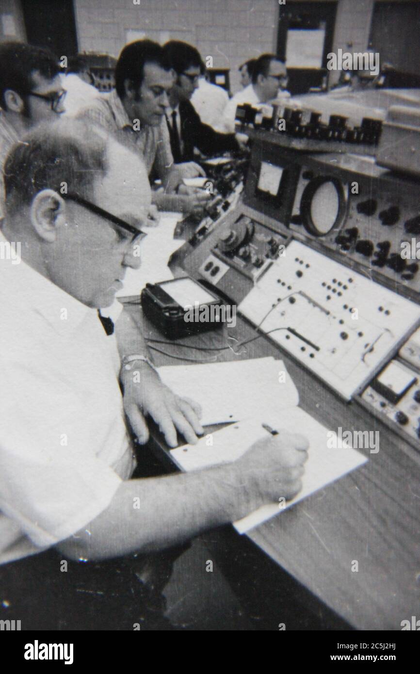 Fine 70s vintage black and white lifestyle photography of engineers ...