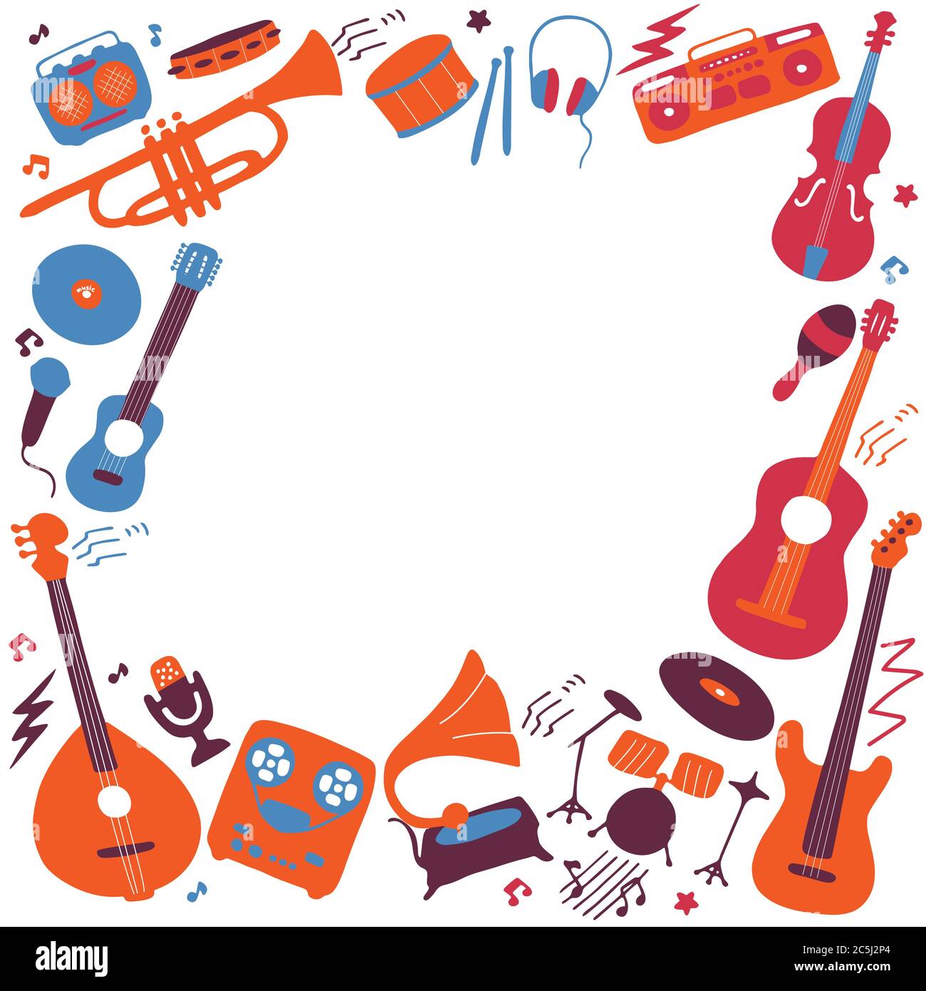 Musical frame. Hand drawn musical icon set. Vector Stock Vector Image ...
