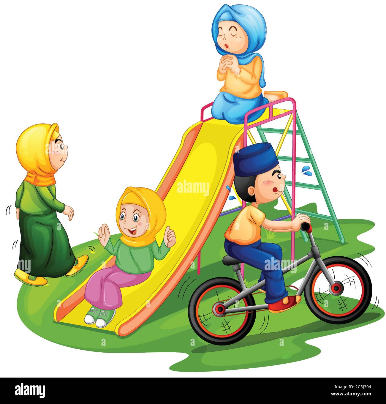 Group of muslim kids at playground illustration Stock Vector Image ...