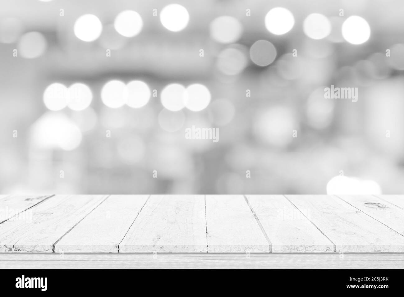 Empty white table top, counter over blur white bokeh light background ...