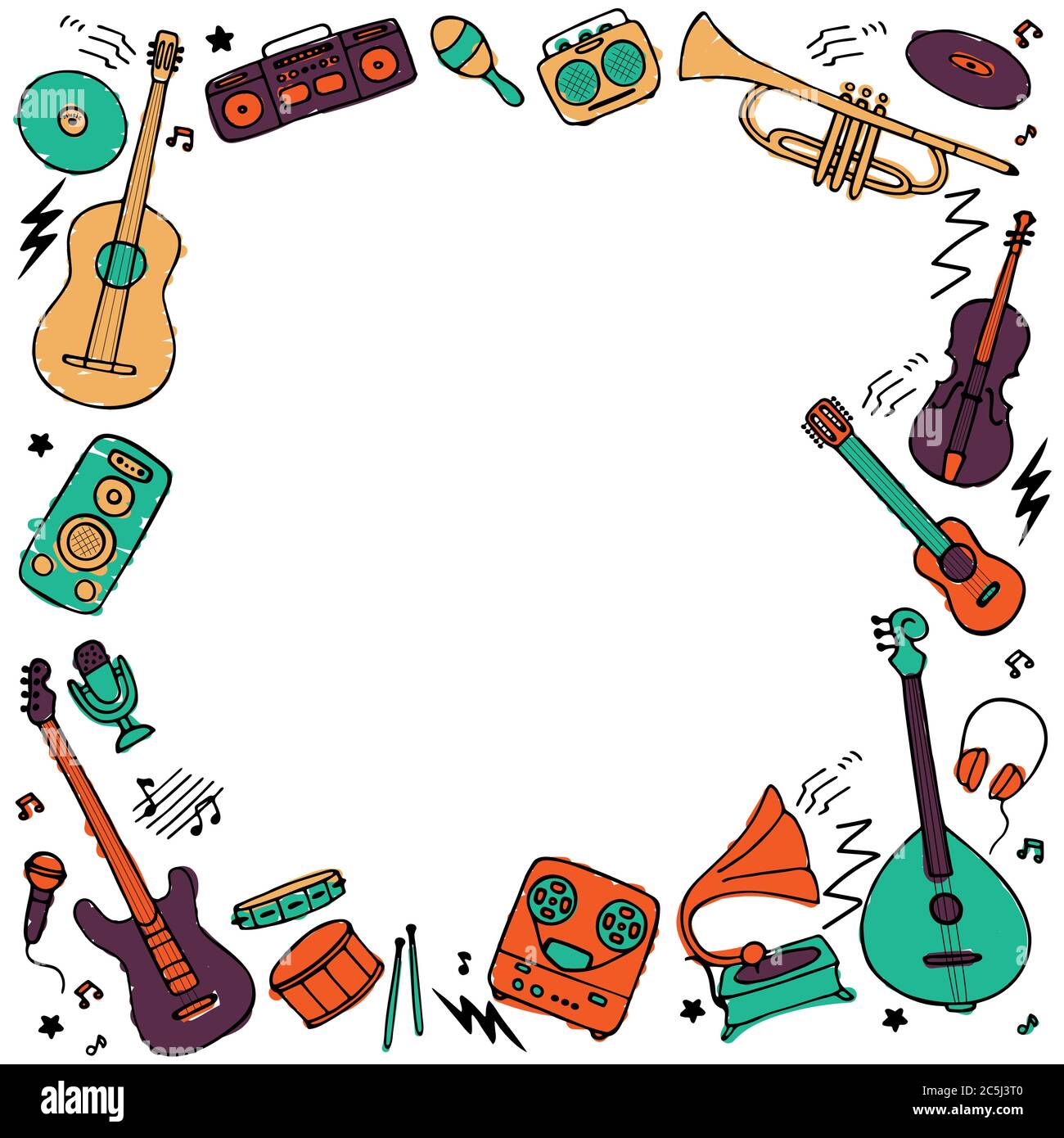 Musical frame. Hand drawn musical icon set. Vector Stock Vector Image ...