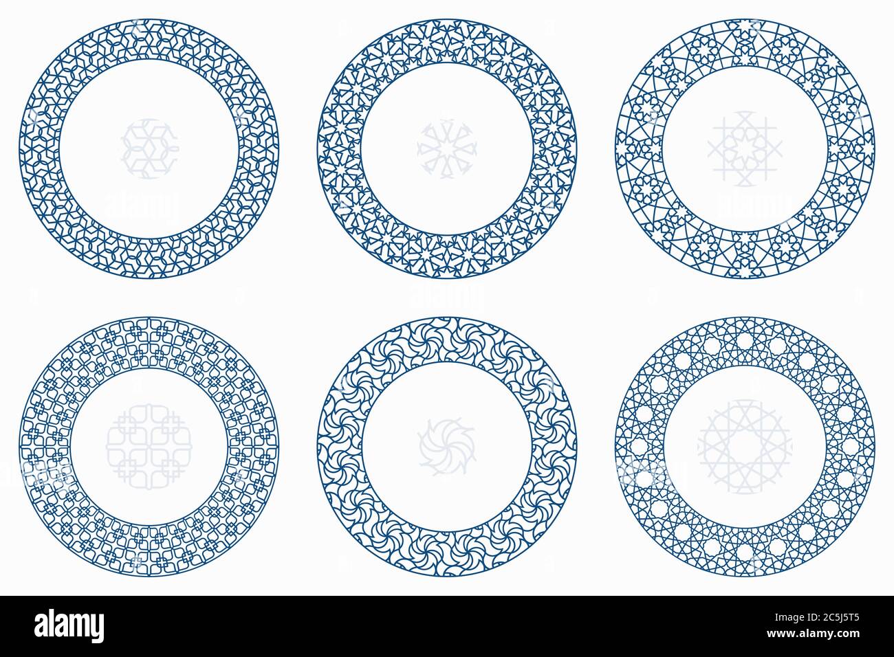 Arabic geometric round patterns set. Borders, frames. Vector ...