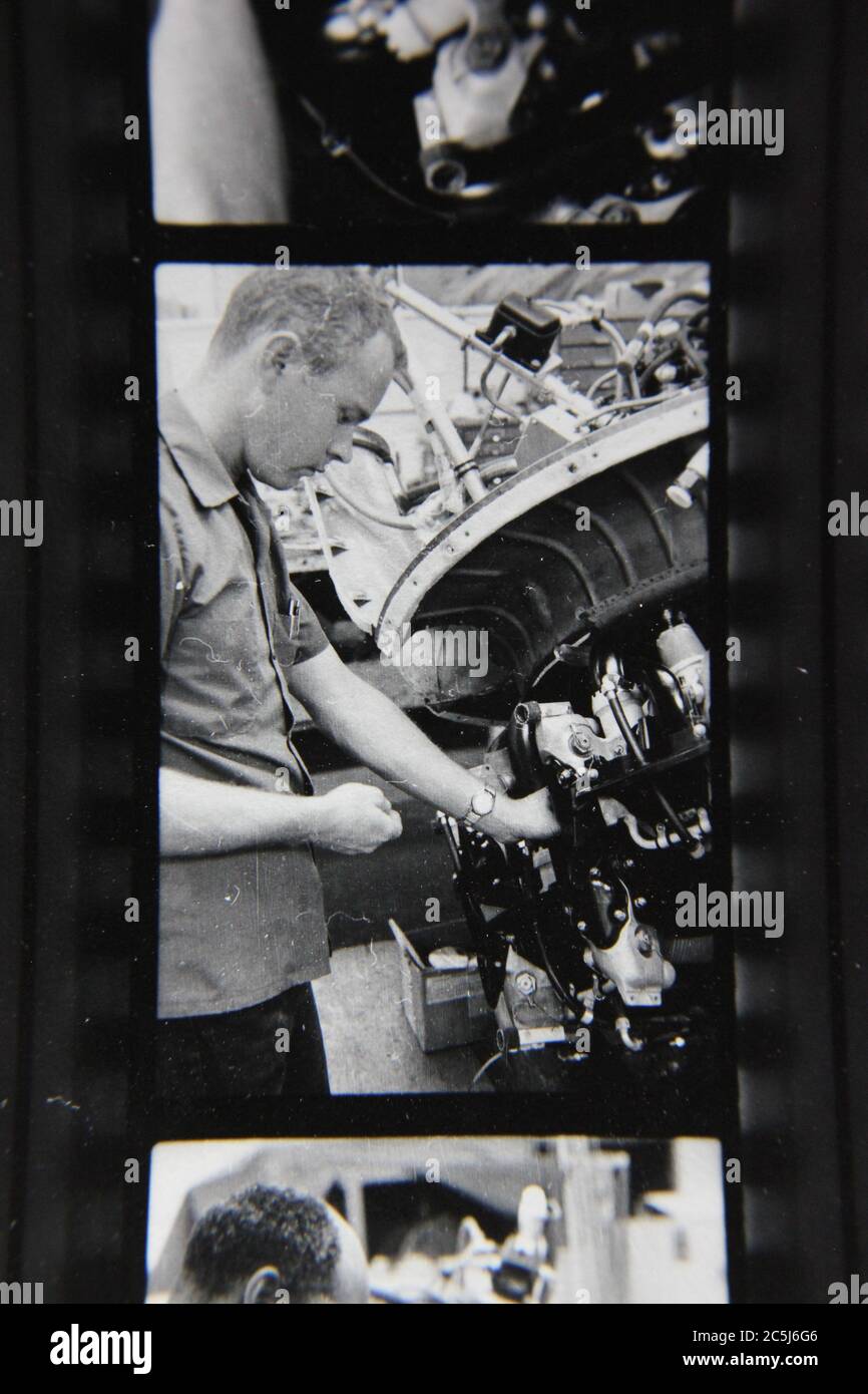 Fine 70s vintage contact print black and white photography ofa mechanic ...