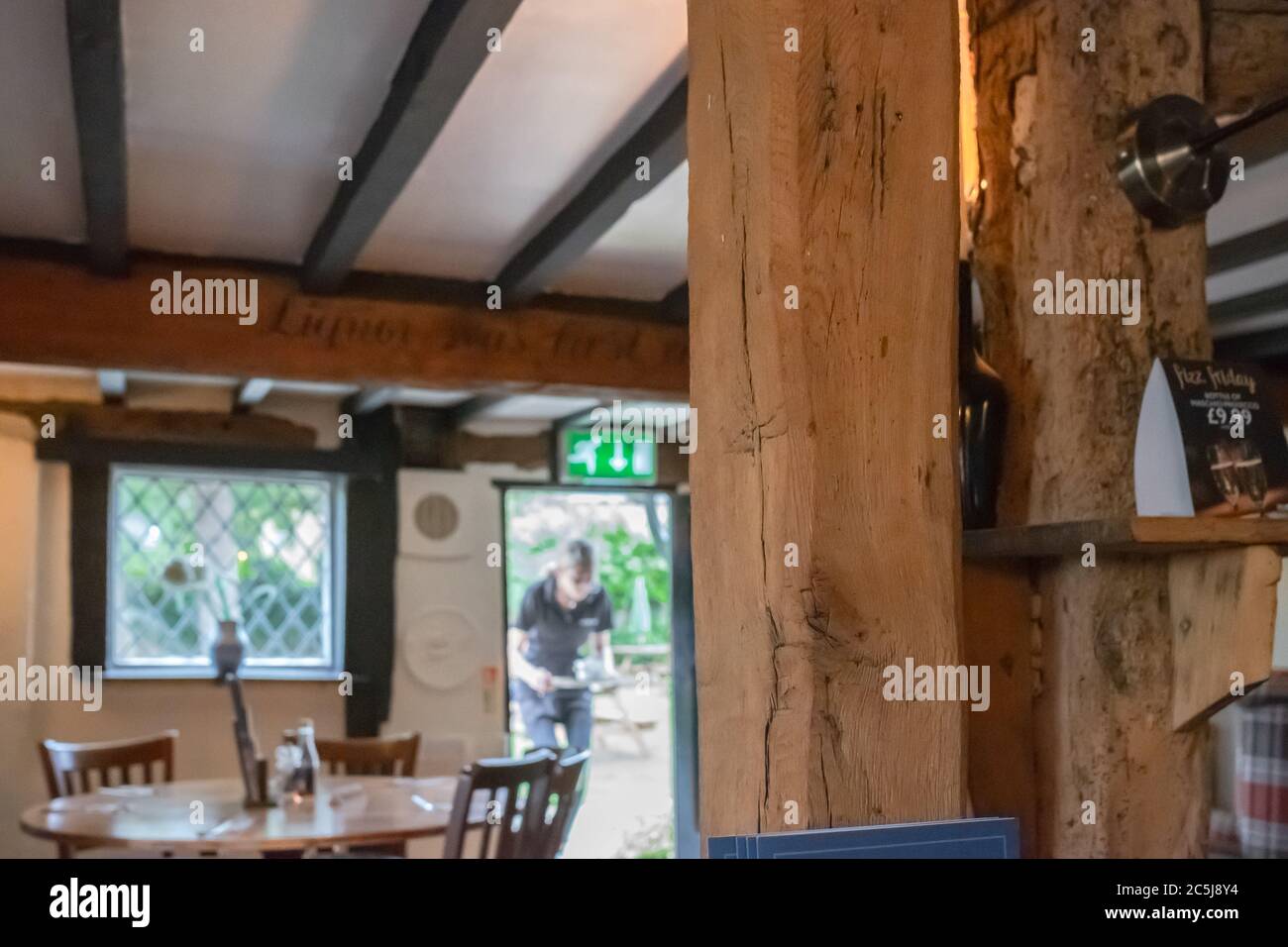 Detailed interior of an old, English traditional styled pub and ...