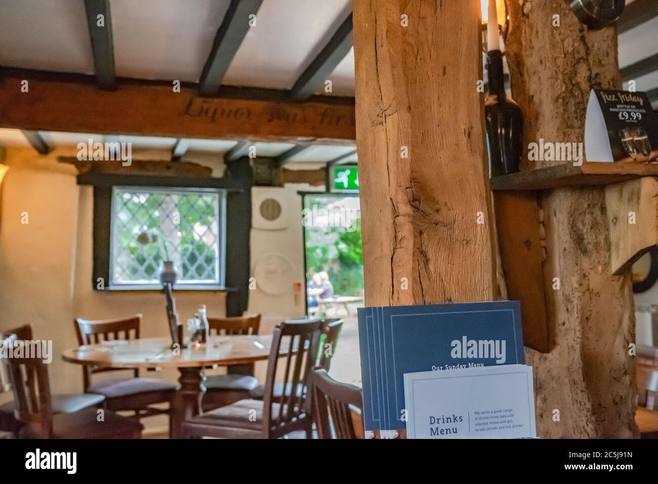 Detailed interior of an old, English traditional styled pub and ...