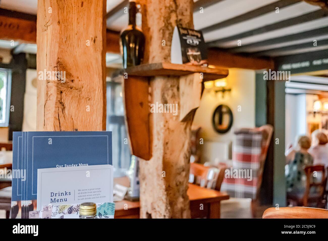 Detailed interior of an old, English traditional styled pub and ...