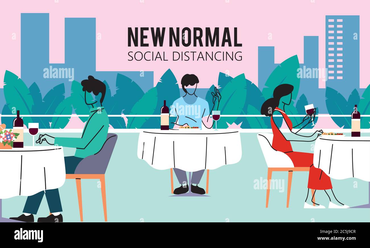 Social distancing between people at tables design of new normal and ...