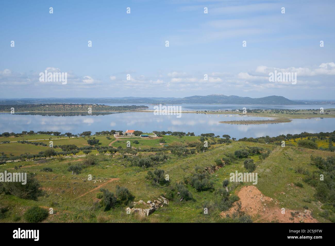 Lake water reservoir of Alqueva Dam landscape from Mourao castle in ...